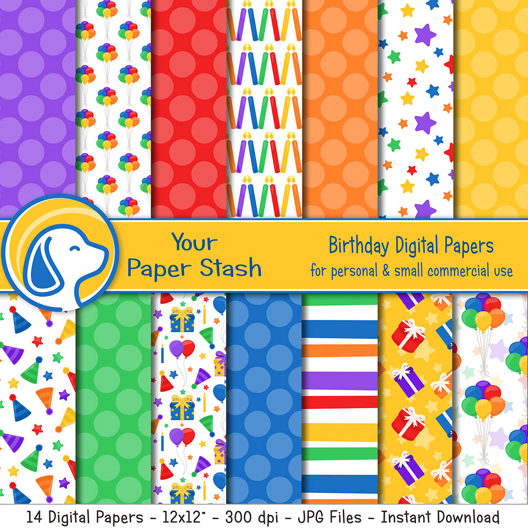 Bright Birthday Digital Scrapbook Papers and Backgrounds – Your Paper Stash