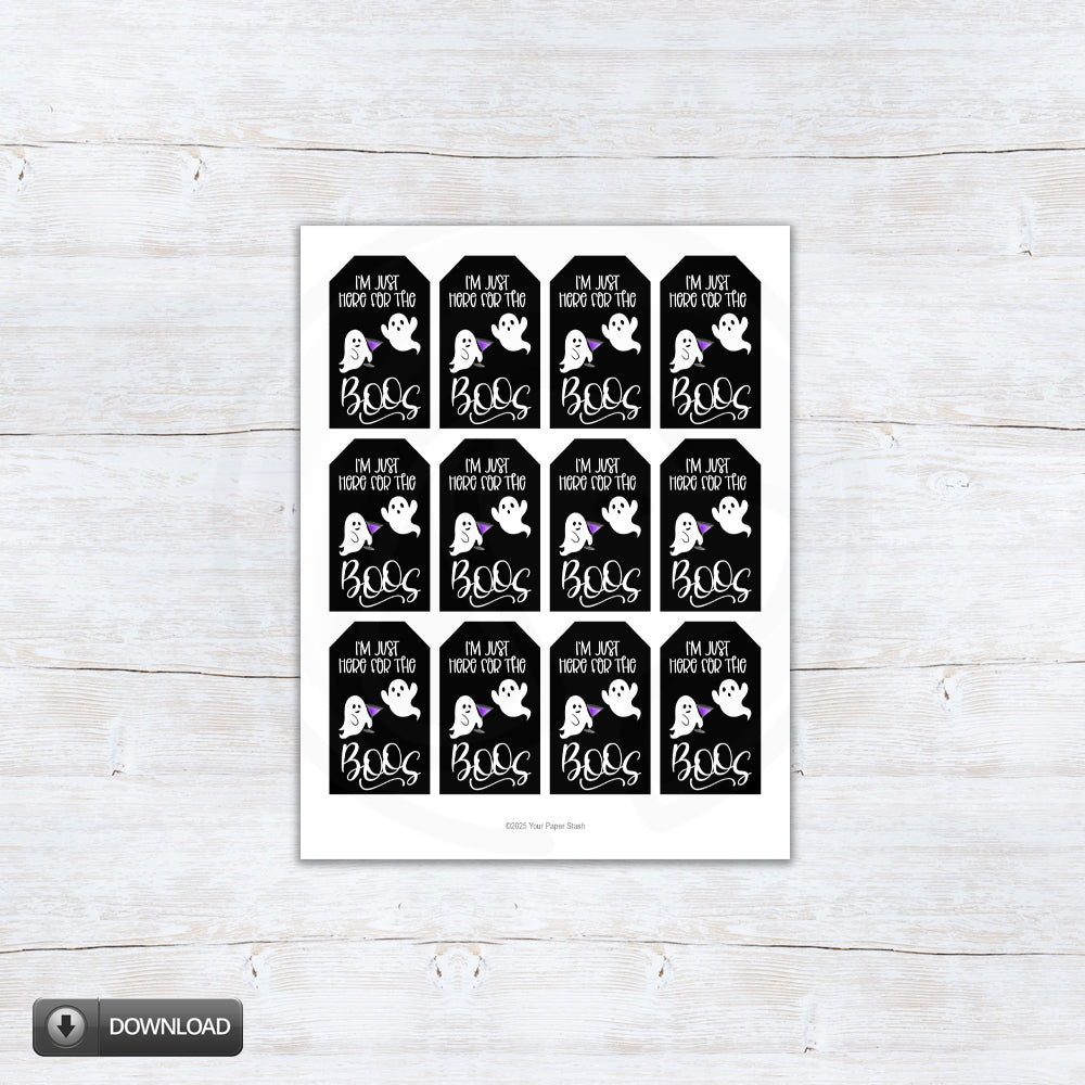 Here For The Boos Adult Halloween Ghost Gift Tags Instant Download Pri ...