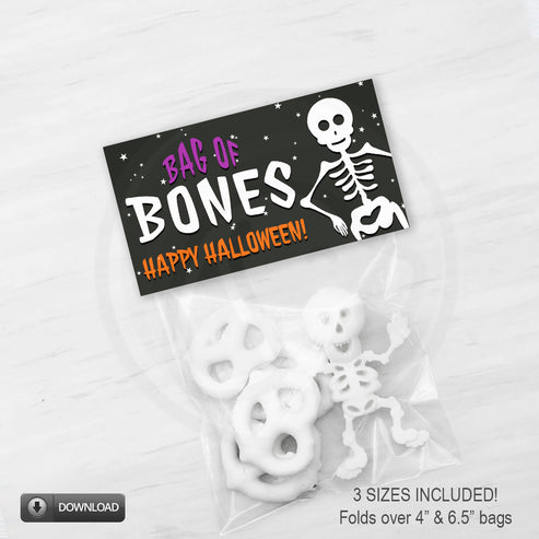 Halloween Skeleton Bag Of Bones Candy and Favor Bag Toppers – Your ...