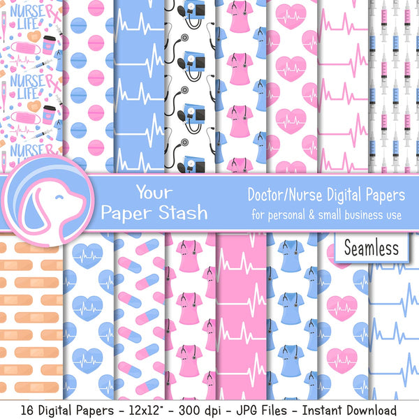 Seamless Nurse Doctor Digital Scrapbook Paper Backgrounds – Your Paper ...
