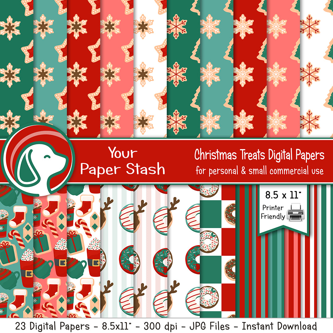 Printable Christmas Digital Papers Cookies Donut Patterns – Your Paper ...