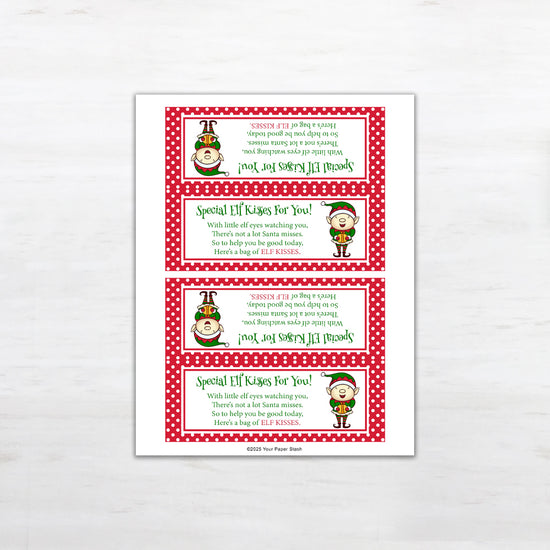 Christmas Elf Kisses Printable Treat & Candy Bag Toppers – Your Paper Stash