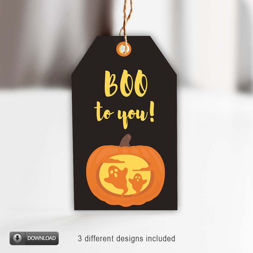 Printable Halloween Pumpkin Gift Tags / Boo Gift Bag Toppers – Your ...