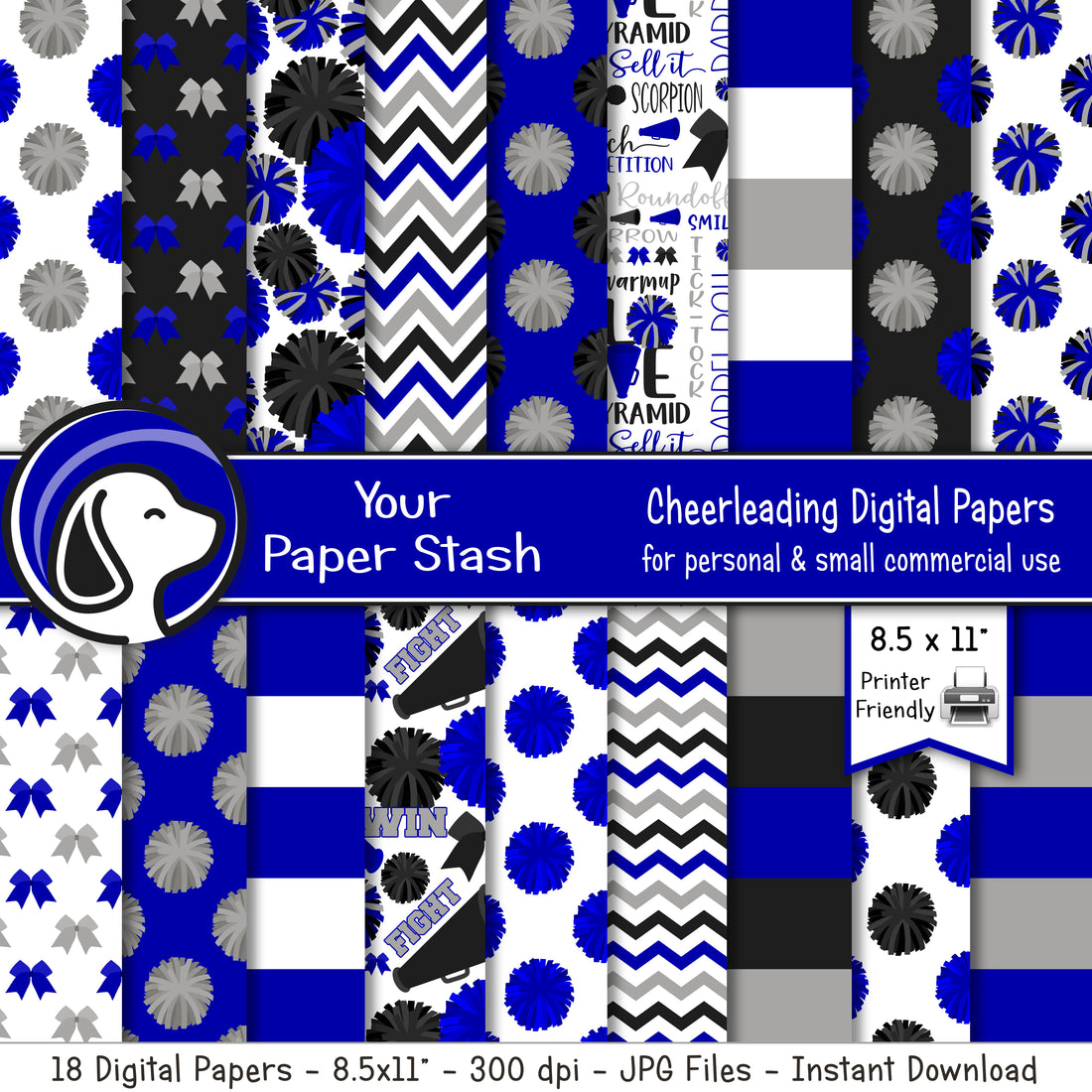 Printable Royal Blue Cheerleader Seamless Digital Papers – Your Paper Stash