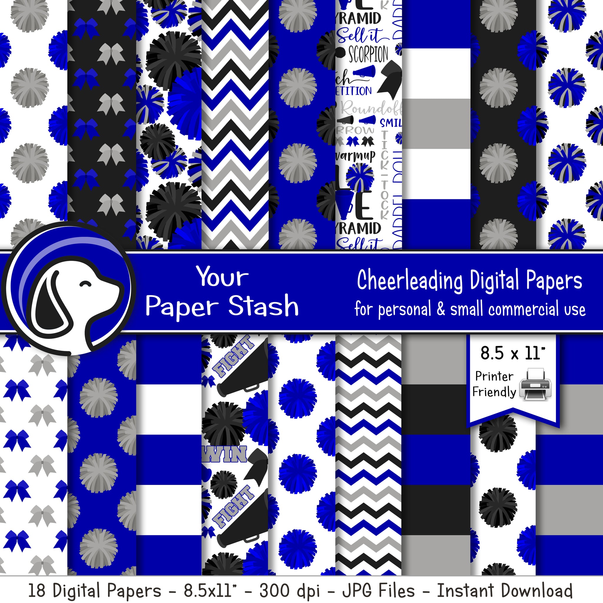 Printable Royal Blue Cheerleader Seamless Digital Papers – Your Paper Stash