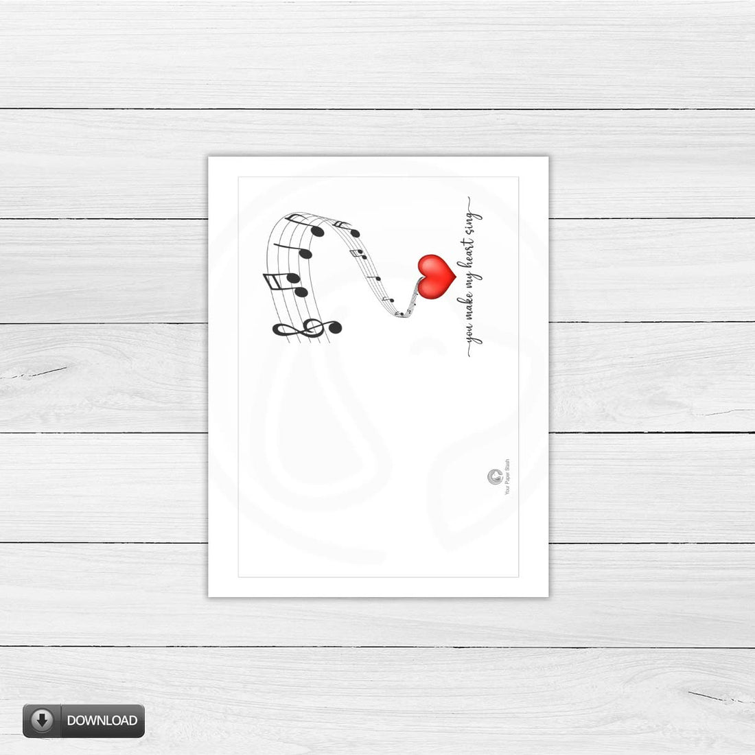 Music Note You Make My Heart Sing Printable Card for Valentines Day An ...
