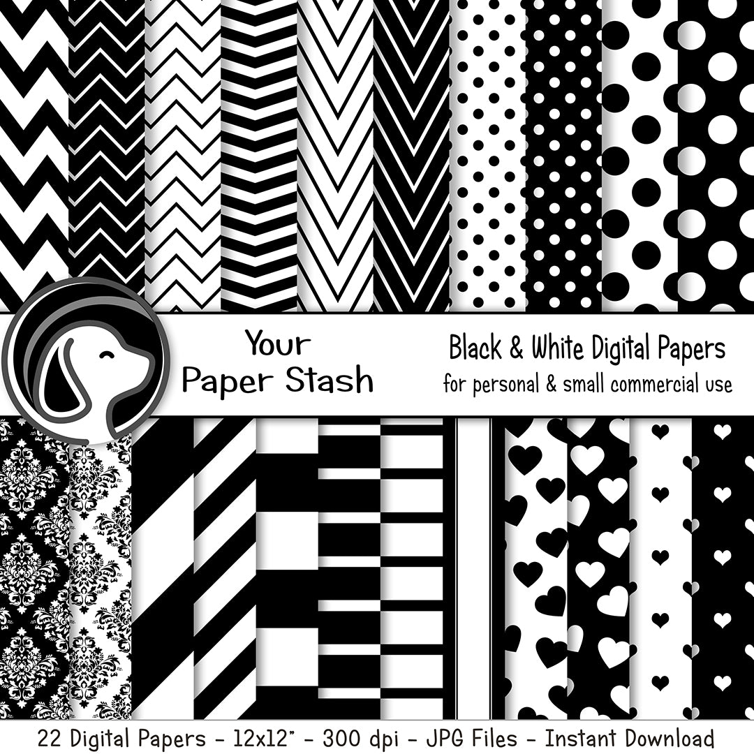 Black White Digital Scrapbook Paper Backgrounds – Your Paper Stash