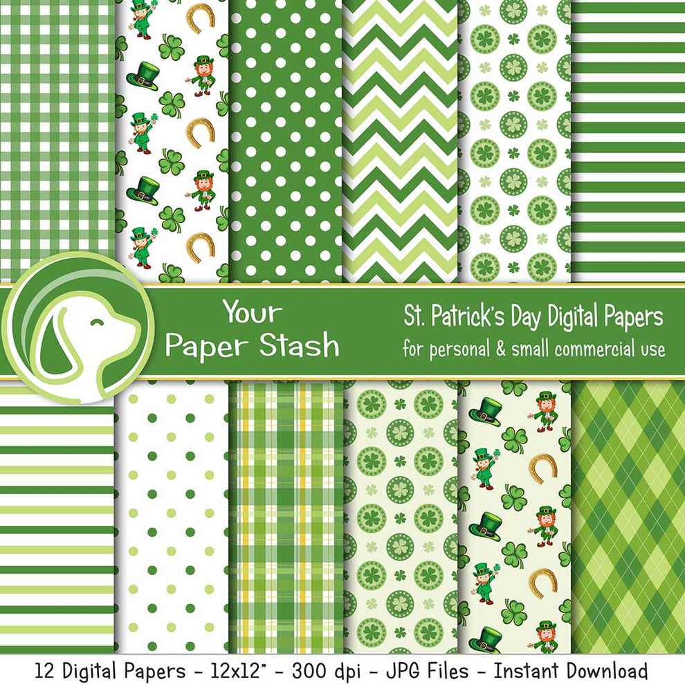 St. Patrick's Day Digital Scrapbook Papers and Backgrounds, Lucky Lepr ...