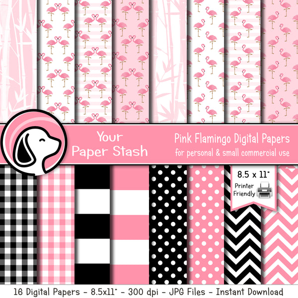 8.5x11" Flamingo Themed Digital Scrapbook Paper Pack – Your Paper Stash