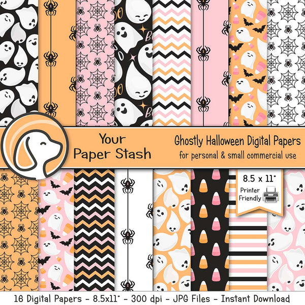 Printable Pink Halloween Ghost Digital Scrapbook Paper – Your Paper Stash