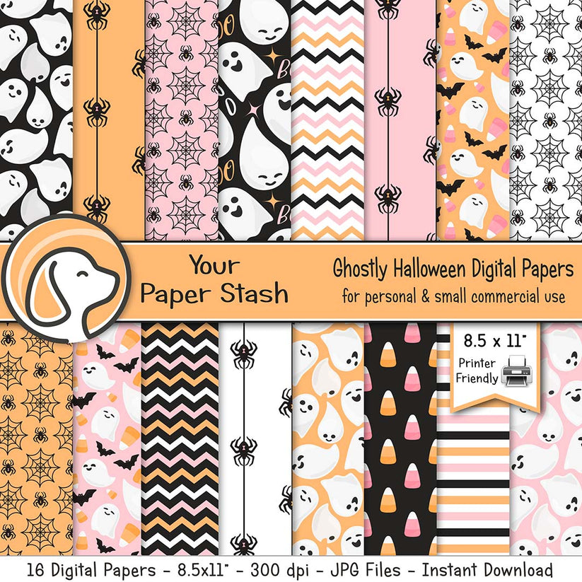 Printable Pink Halloween Ghost Digital Scrapbook Paper – Your Paper Stash