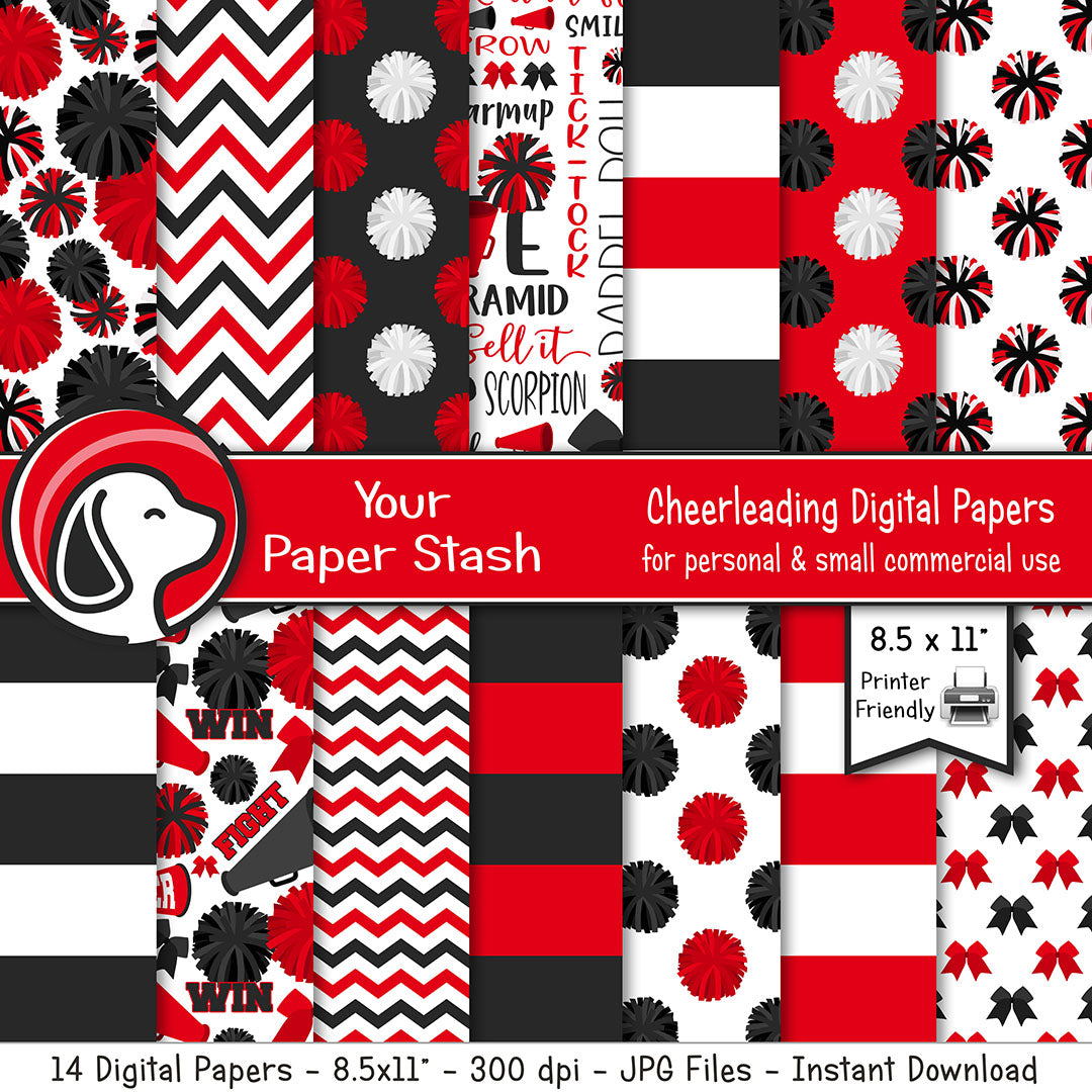 Printable Red Black Cheerleader Digital Papers – Your Paper Stash