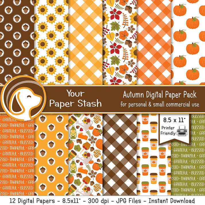 Printable Autumn Thanksgiving Digital Paper Patterns – Your Paper Stash
