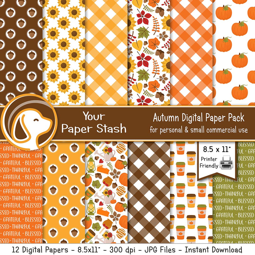 Printable Autumn Thanksgiving Digital Paper Patterns – Your Paper Stash