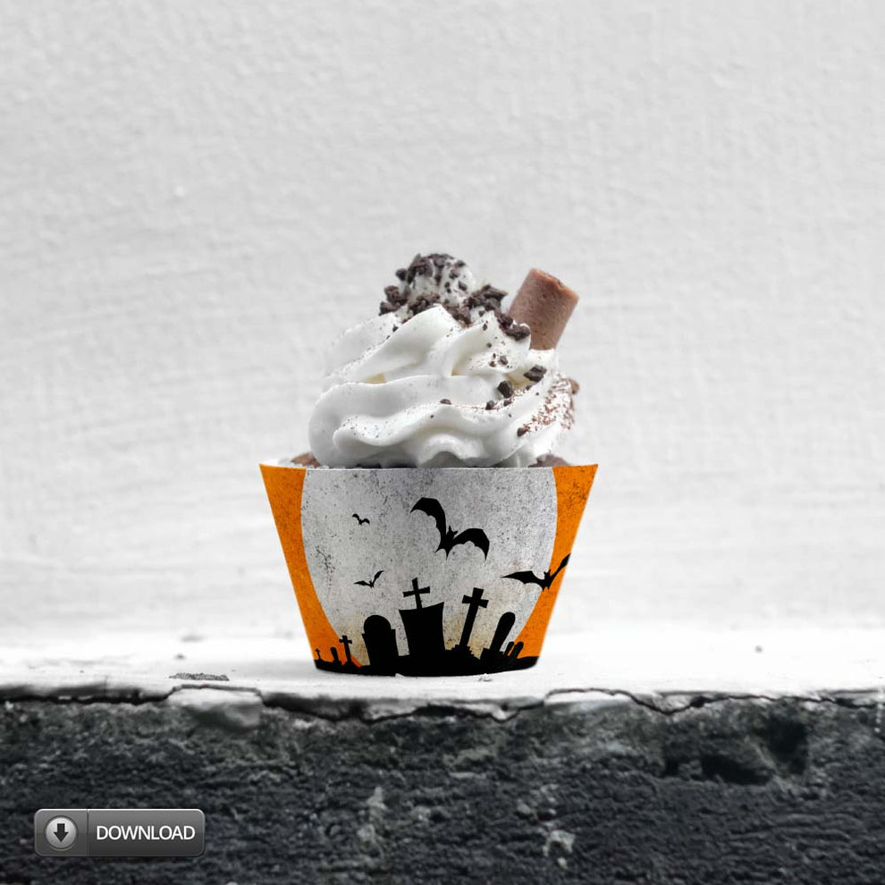 Spooky Halloween Cupcake Wrappers with Cemetery Background, Printable ...